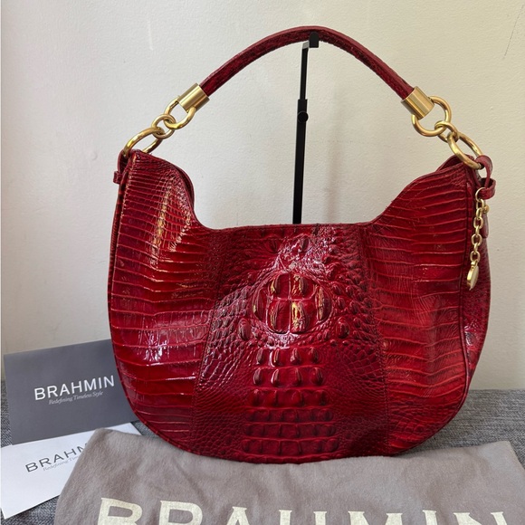Brahmin | Bags | Brahmin Vintage Red Crocodile Embossed Hobo Bag | Poshmark